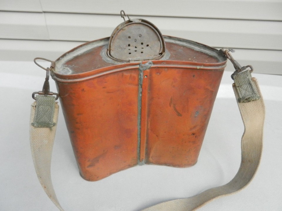 1900's Copper Minnow Bucket/Pail/ Canister W/Straps 10" X 11"X 5 ...