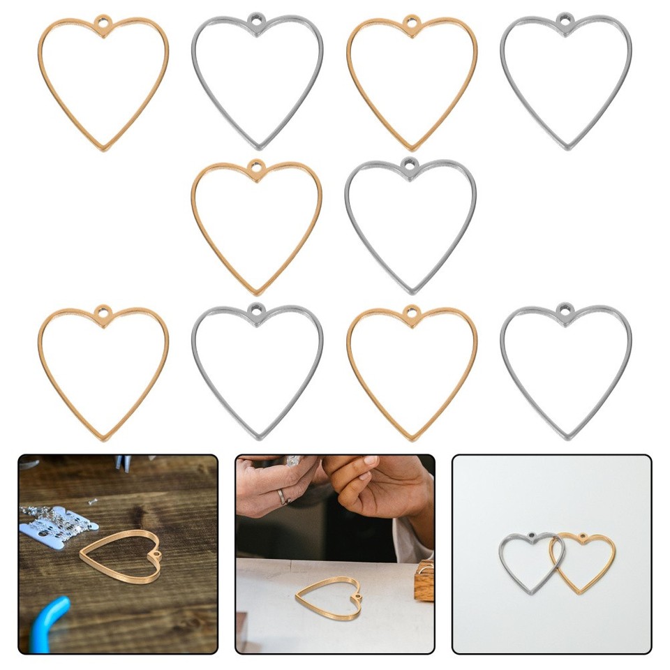 10pcs Resin Bezel Pendant: Heart-Shaped Pendant Bezels Stainless Steel ...
