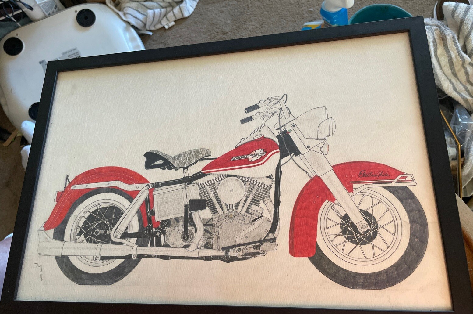 1953 Harley Davidson Panhead motorcycle Hand Drawing , Signed By artist ...
