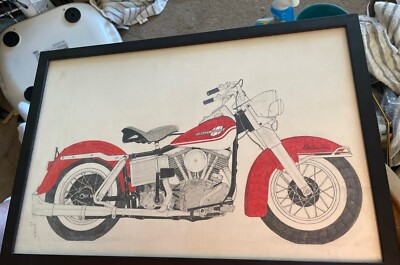 1953 Harley Davidson Panhead motorcycle Hand Drawing , Signed By artist ...