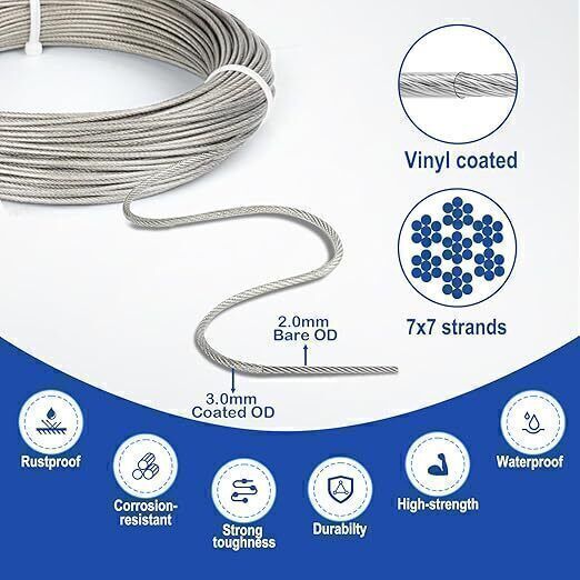 1/8.7x7 100FT Stainless Steel Cable Wire Rope Aircraft Cable Railing ...