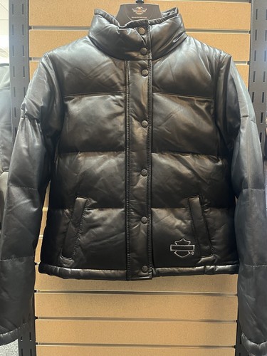 Genuine Harley-Davidson® Women's Blacked Out Leather Puffer Jacket ...