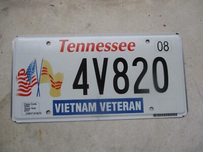Tennessee 2008 Vietnam Veteran license plate # 4V820 | eBay