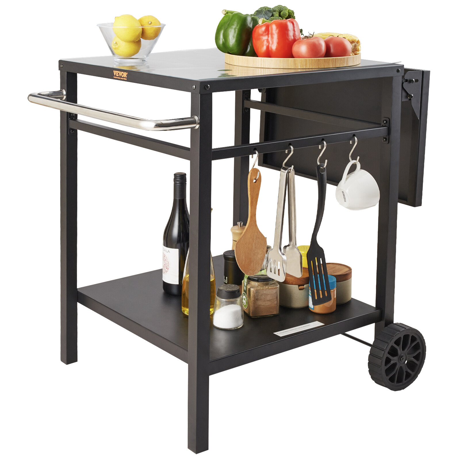 VEVOR Outdoor Grill Dining Cart Double-Shelf BBQ Movable Food Prep ...