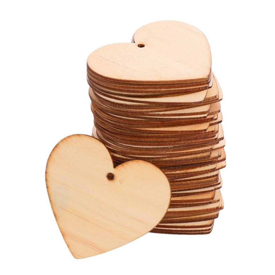 100 Pcs Hollow Heart Shape Wood Craft Small Sewing Crafts -shaped ...