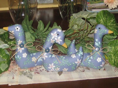 Farmhouse Decor 3 Geese Springtime Wreath Accents Handmade Blue Floral ...