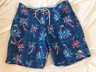 TOMMY BAHAMA Mens XL Blue Plaid Palm Tree Lined Netted Swim Shorts ...