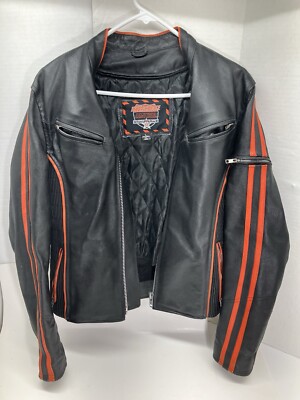INTERSTATE Orange Stripe on Black Women's Leather Jacket with Liner ...
