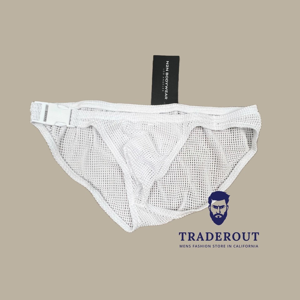 N2N Bodywear Men White fire island X see-through swim Bikini swimwear ...