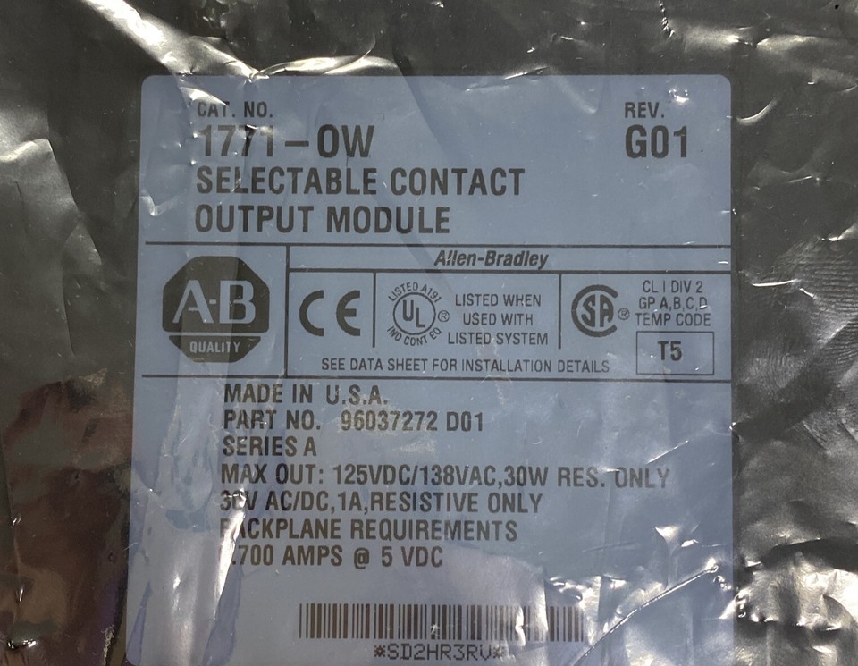 ALLEN BRADLEY,1771-OW REV G01,SELECTABLE CONTACT OUTPUT MODULE ...