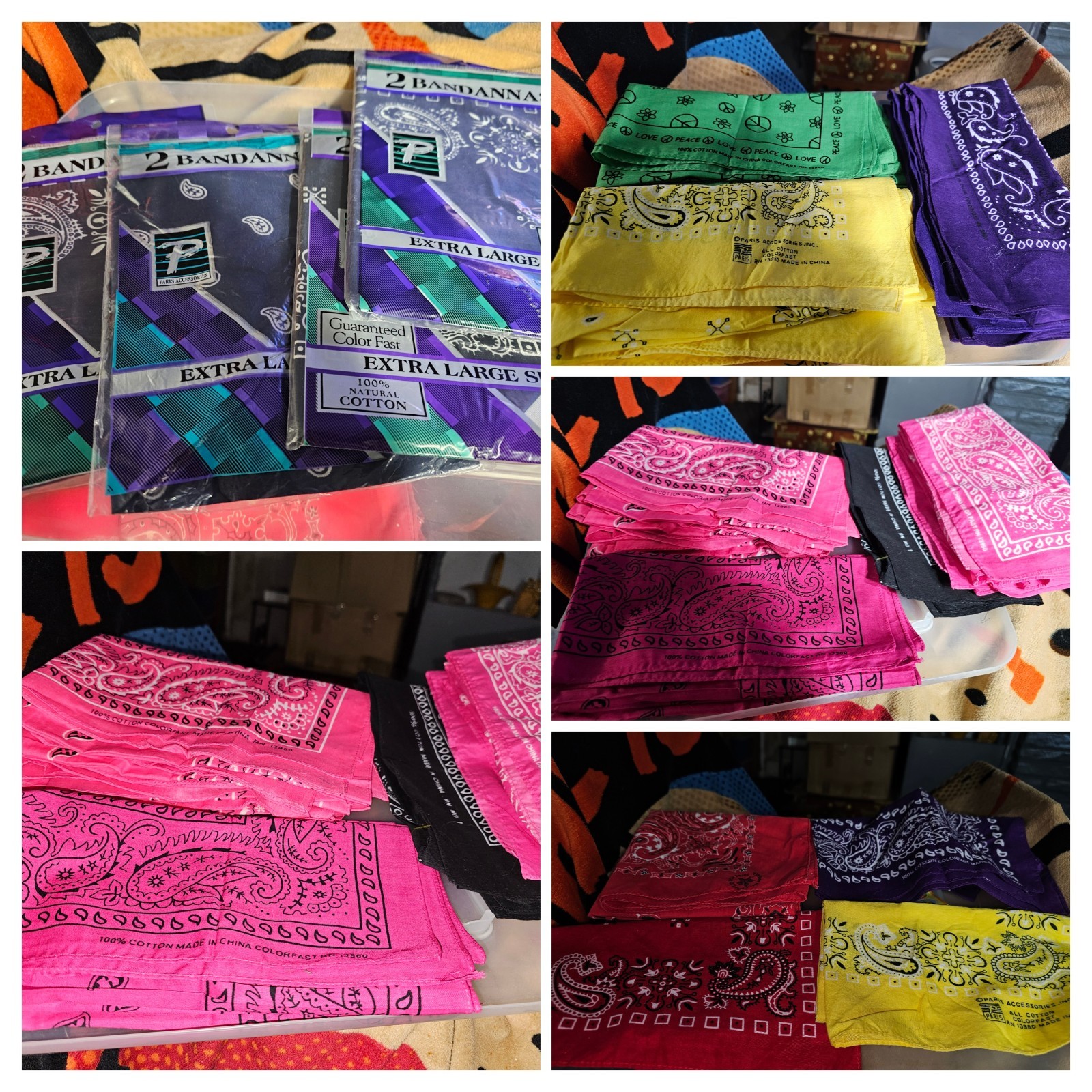 Lot of 35 Vintage Multi Colored Bandanas Black Pink Purple Yellow Blue ...