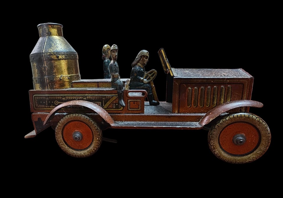 Pre-War Arnold Tin Lithographed Windup Large Fire Engine with Sparking ...