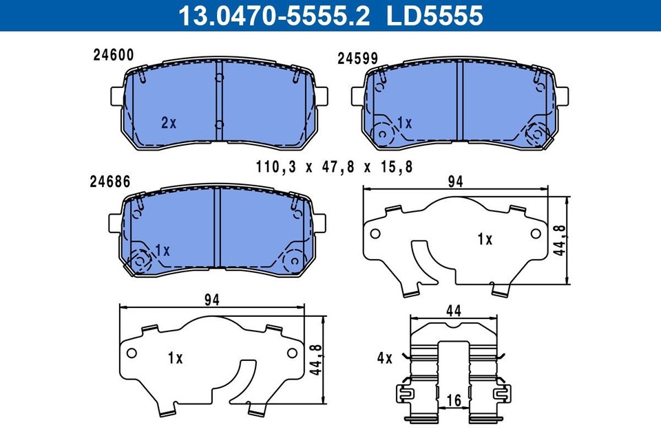 BRAKE PADS SET BRAKING PAD REAR 130470-55552 ATE NEW OE REPLACEMENT ...