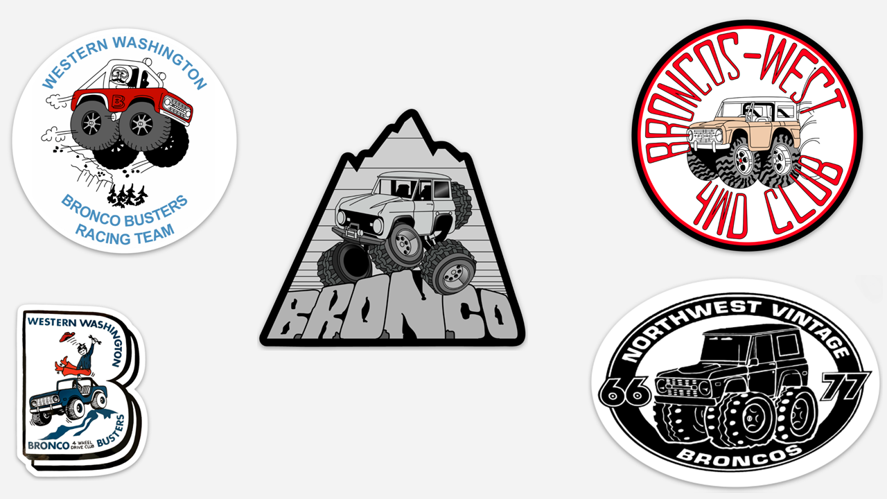 Classic vintage Bronco Club stickers, offroad four wheeling 4x4 heep ...