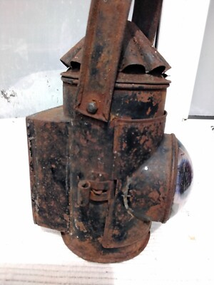 ANTIQUE RAILWAY SIGNAL OIL LAMP LANTERN / POLICE TORCH with BULLSEYE ...