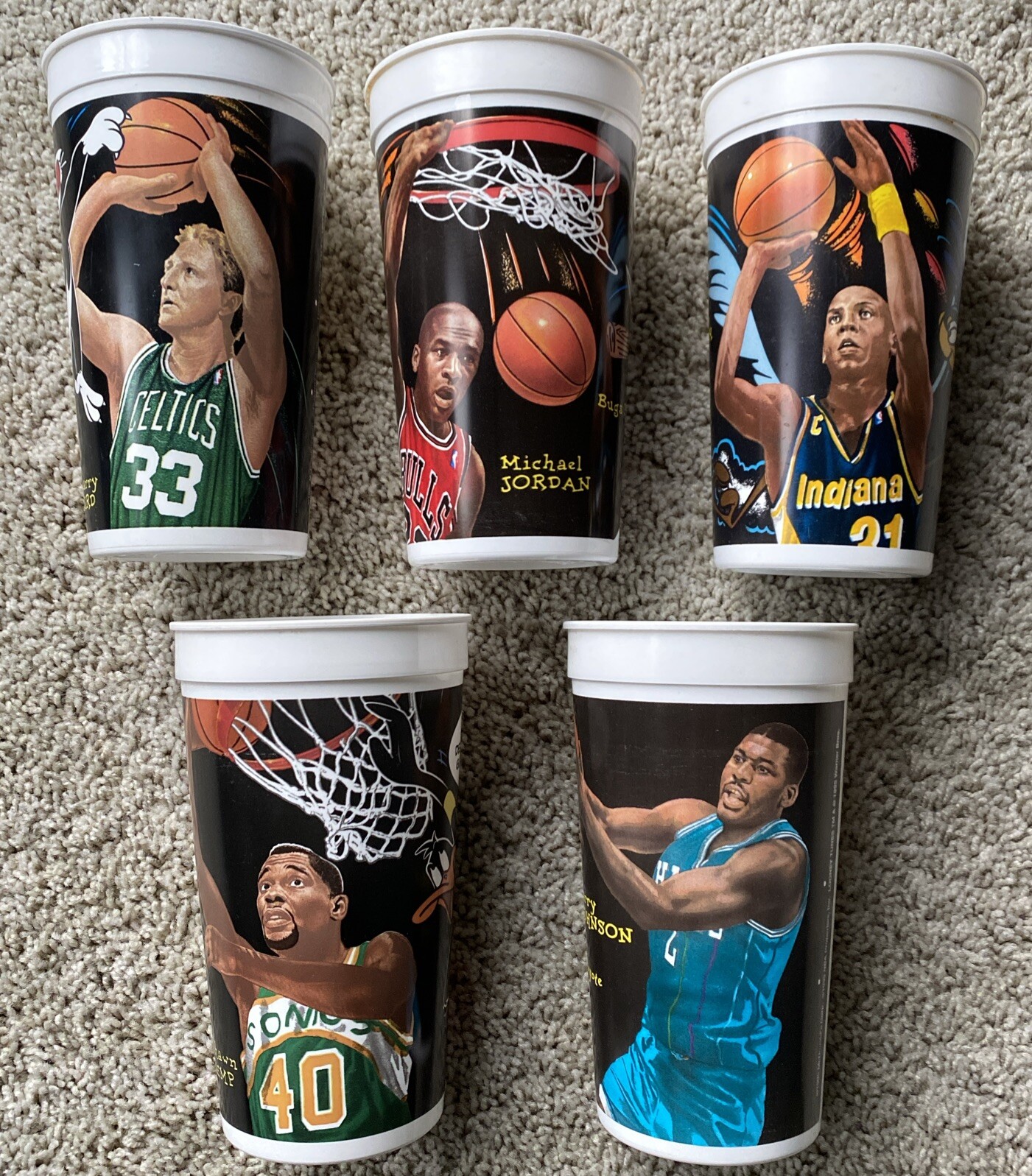Lot Of 5 McDonalds NBA Looney Tunes Cups Bird Jordan Kemp Miller ...