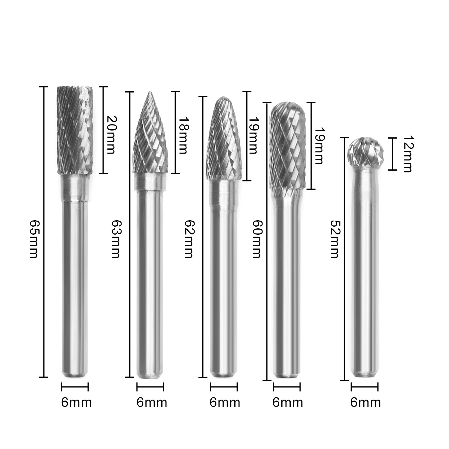 1/4'' Double Cut Tungsten Steel Carbide Rotary Burr Die Grinder Shank ...