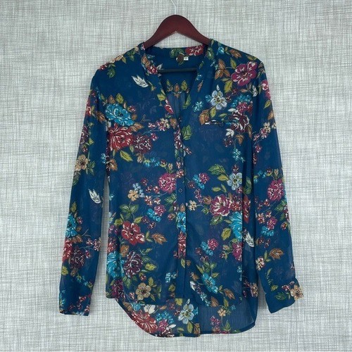 Kut Fro The Kloth Chiffon Blouse Womens Size M floral blue 3456 | eBay