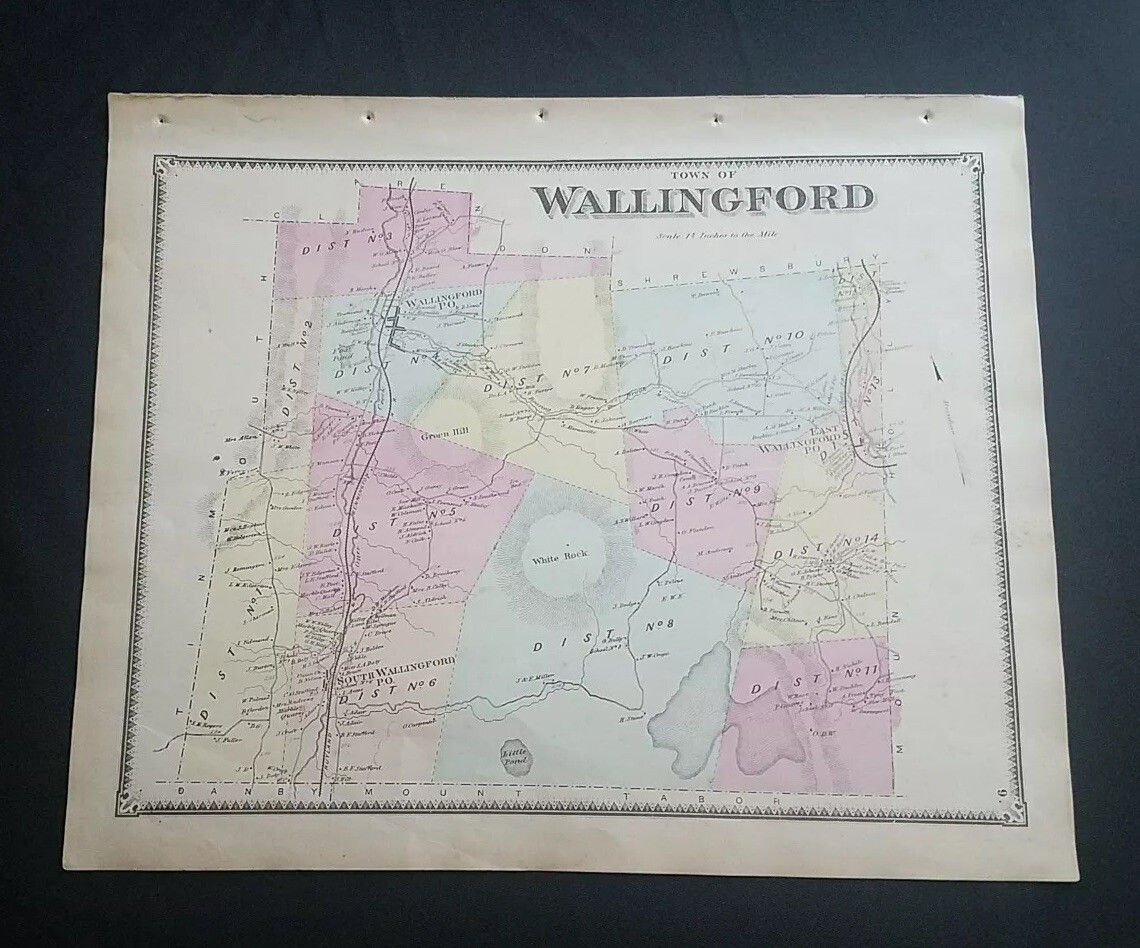 1869 Antique Map of Wallingford Vermont Color Map VT F.W. Beers Rutland ...