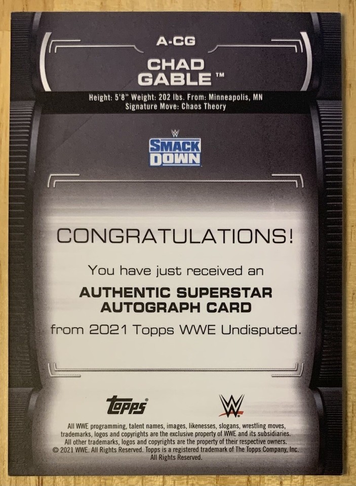 2021 Topps WWE Undisputed CHAD GABLE Autograph On Card Auto #/99 Alpha ...