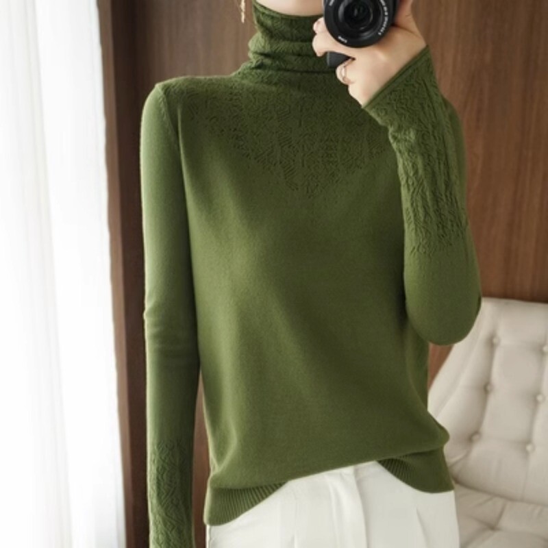 Woman Faux Cashmere Knitted Sweater Slim Knitwear Turtleneck Jumper ...