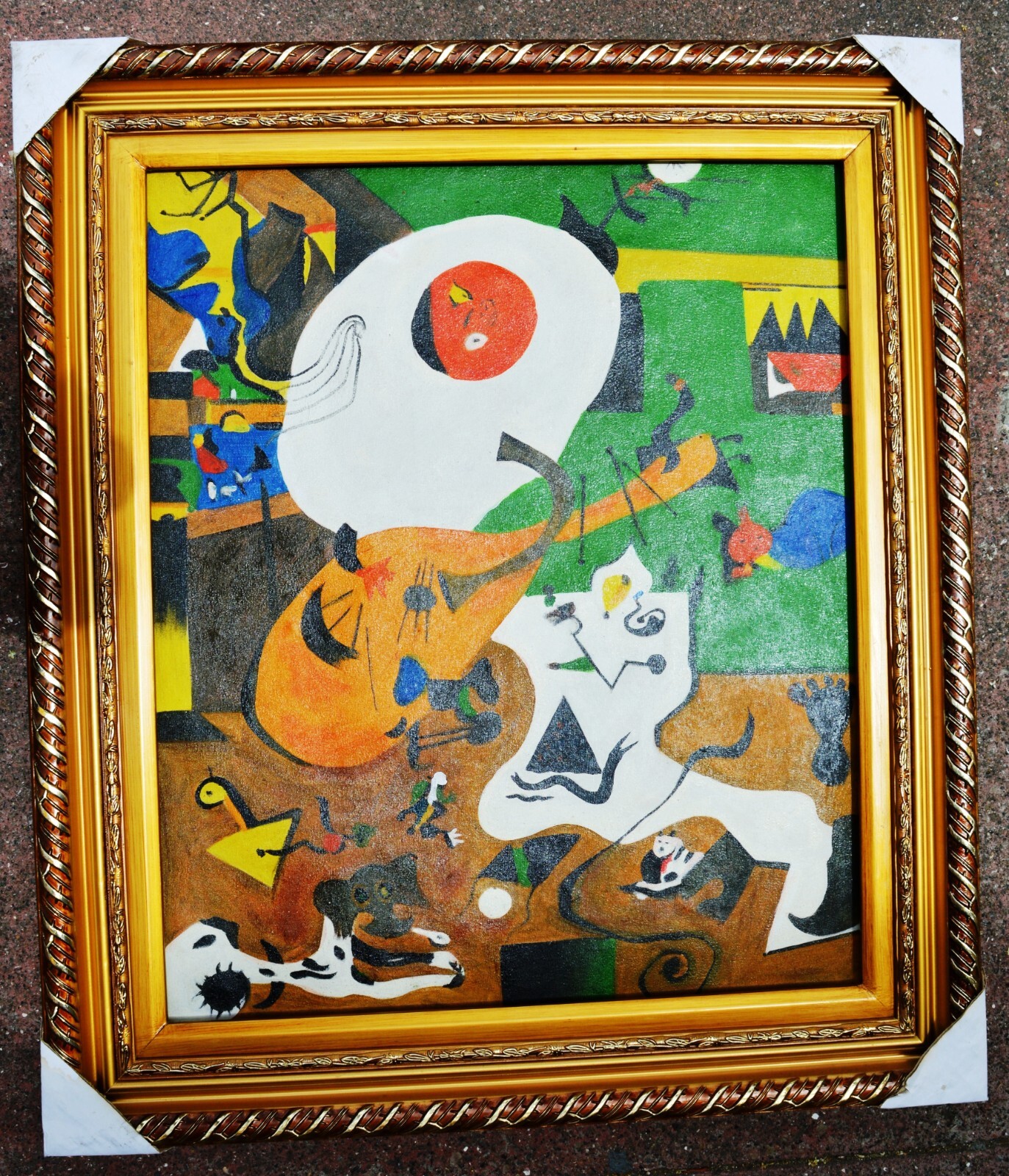 ABSTRACT HAND PAINTED 1928 MIRO DUTCH INTERIOR OIL PAINTING 24" GIFT ...