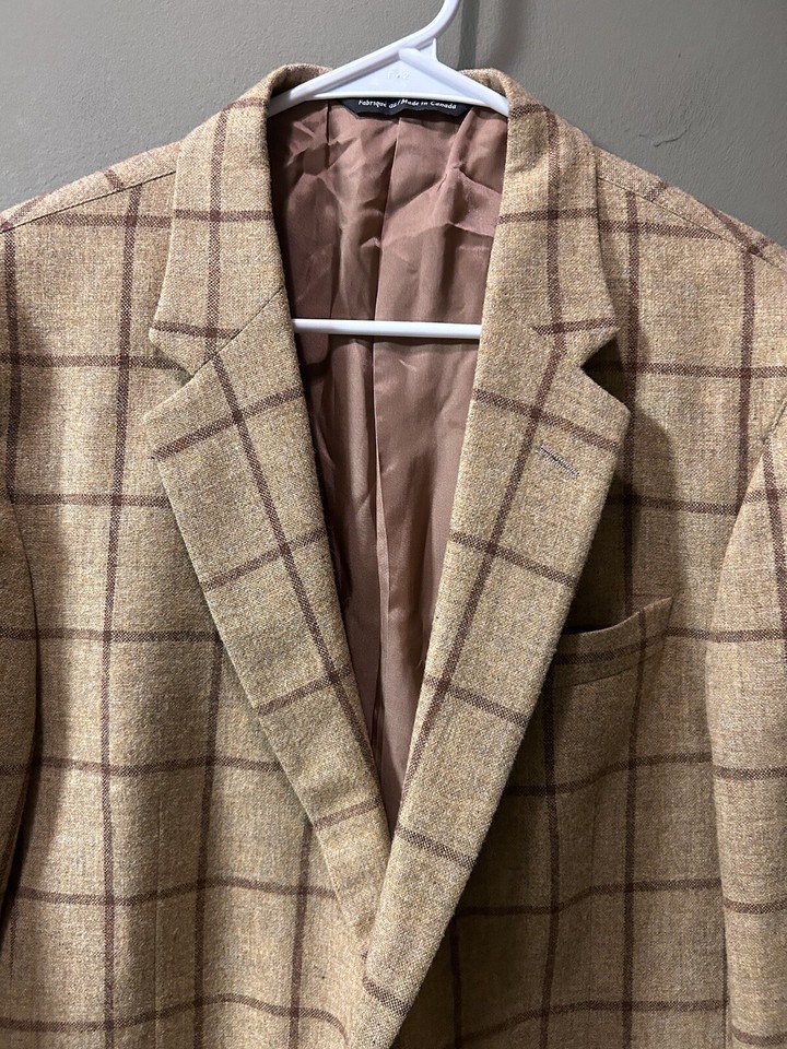 Maus & Hoffman Sz 42R Beige Windowpane Jacket Blazer Lambswool Cashmere ...