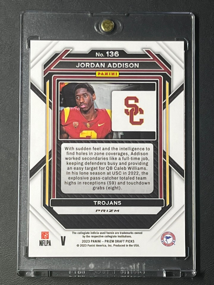 2023 Prizm Draft Picks 🏈 Jordan Addison Rookie Silver Variation SP #136 ...