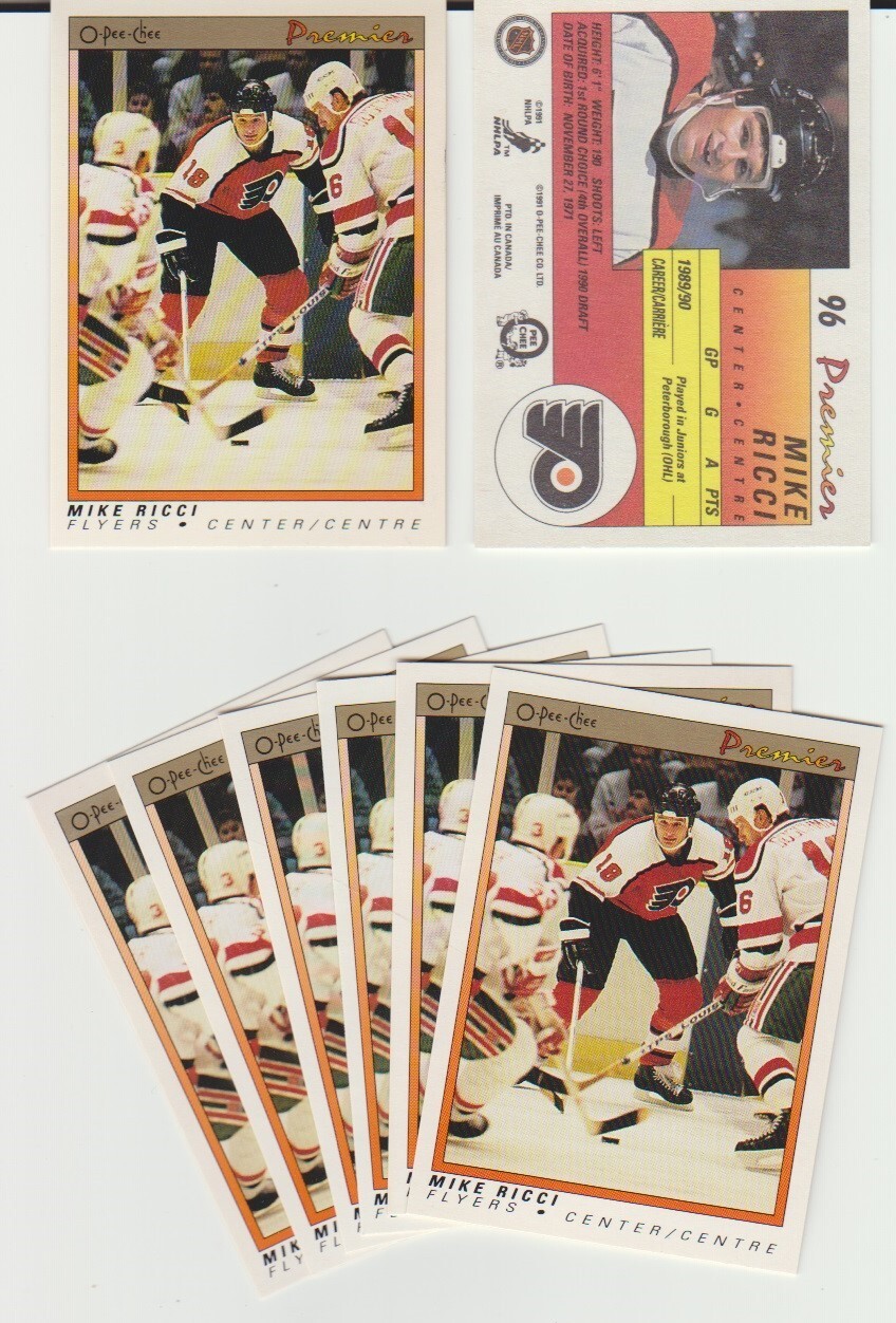 Mike Ricci RC rookie card, 1990-91 O-Pee-Chee Premier #96, Philadelphia ...