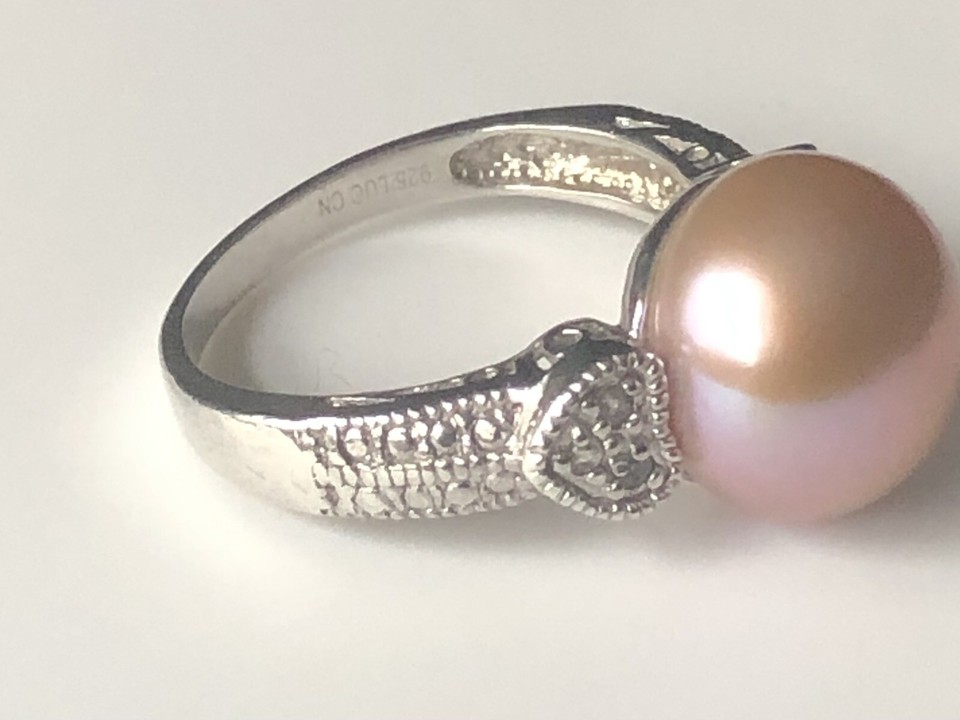 Sterling Silver LUC 925 Signed RING SIZE 6.5 Freshwater Pearl Heart ...
