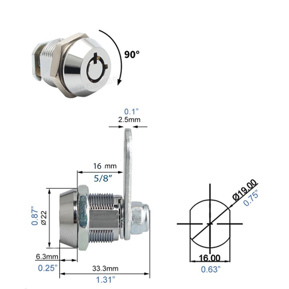 8 Tubular Cam Lock 5/8" Camper Drawer Toolbox Cabinet Key Removable ...