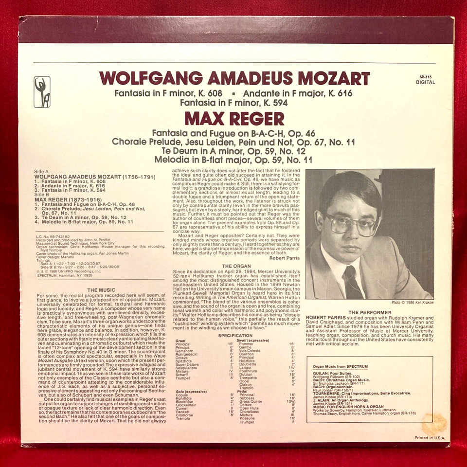 ROBERT PARRIS PLAYS WOLFGANG AMADEUS MOZART AND MAX REGER | eBay