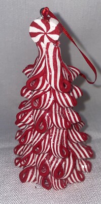 Peppermint Ribbon Candy Christmas Tree Ornament Glitter Sparkly Red ...