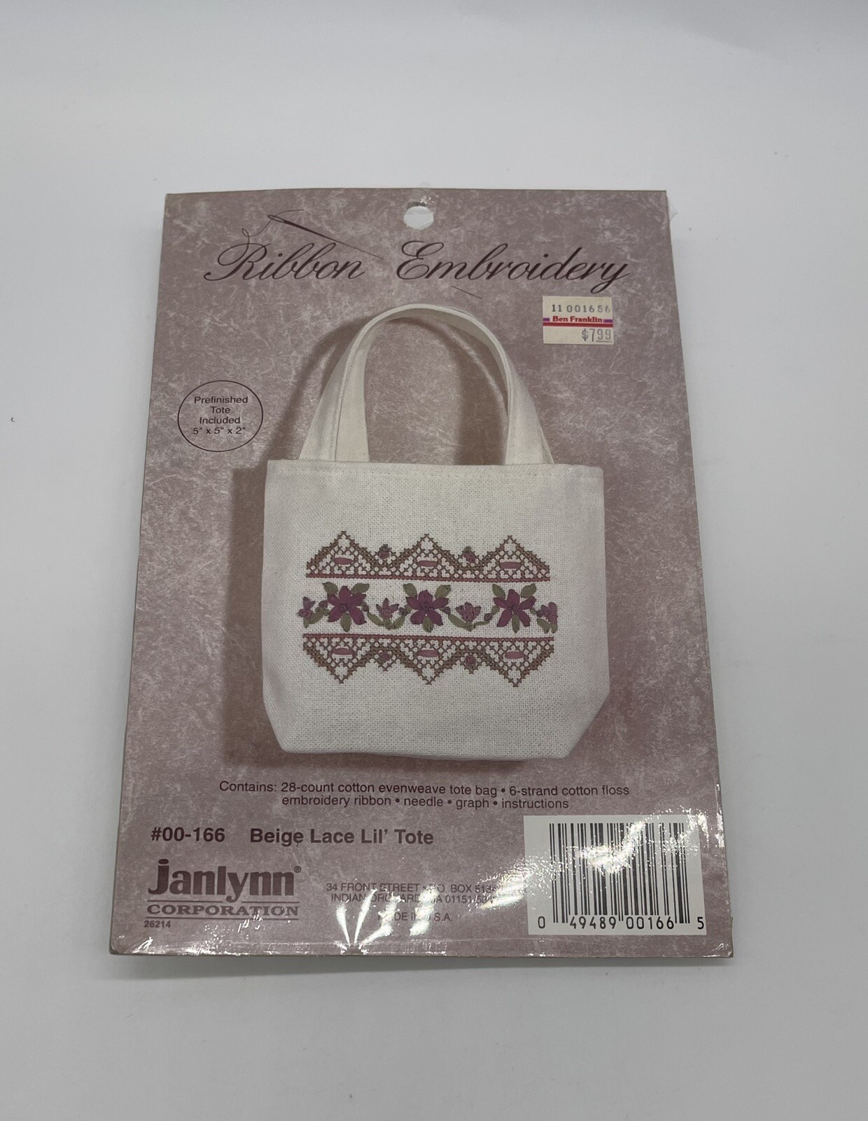JanLynn Ribbon Embroidery Kits Beige Lace LIL' TOTE Bag #00-166 Size 5 ...