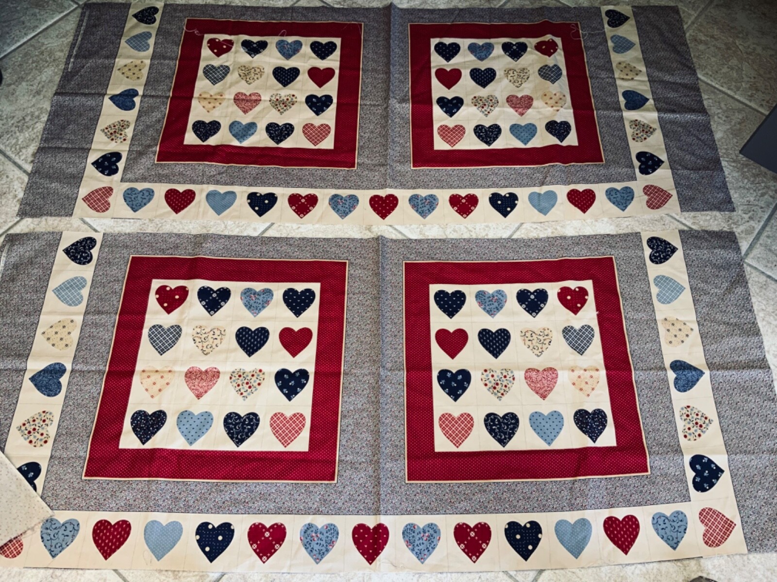 Vtg Springs Marci Mitchell 4 MINI QUILT PILLOW SQUARES HEARTS BTY ...