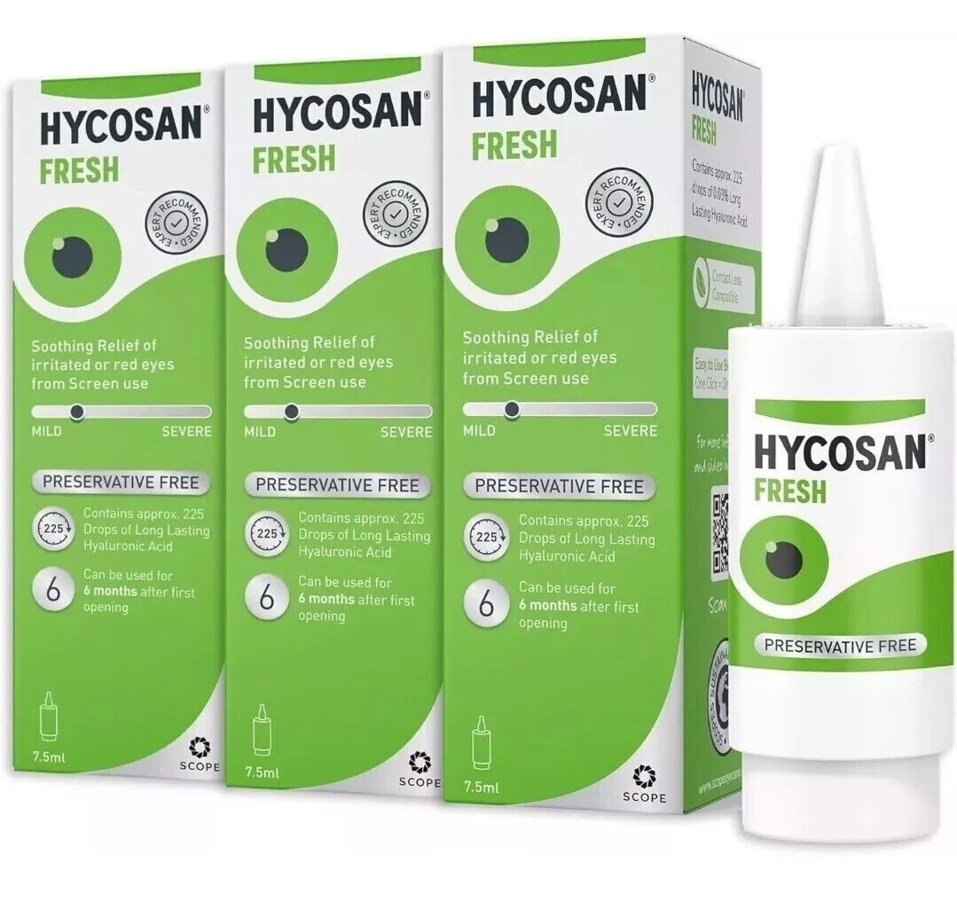 3 x Hycosan Fresh Preservative Free Lubricating Eye Drops 7.5ml 2026 ...