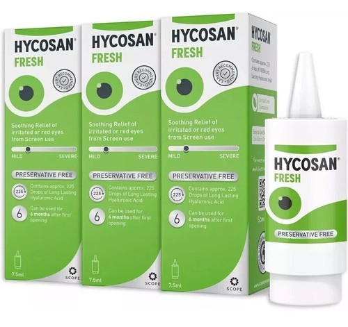3 x Hycosan Fresh Preservative Free Lubricating Eye Drops 7.5ml 2026 ...
