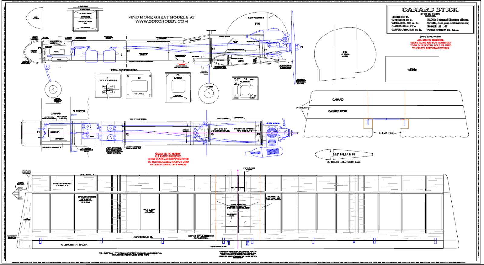 Canard Stick 60" Wingspan RC Airplane Kit Balsa & Ply Model Airplane ...
