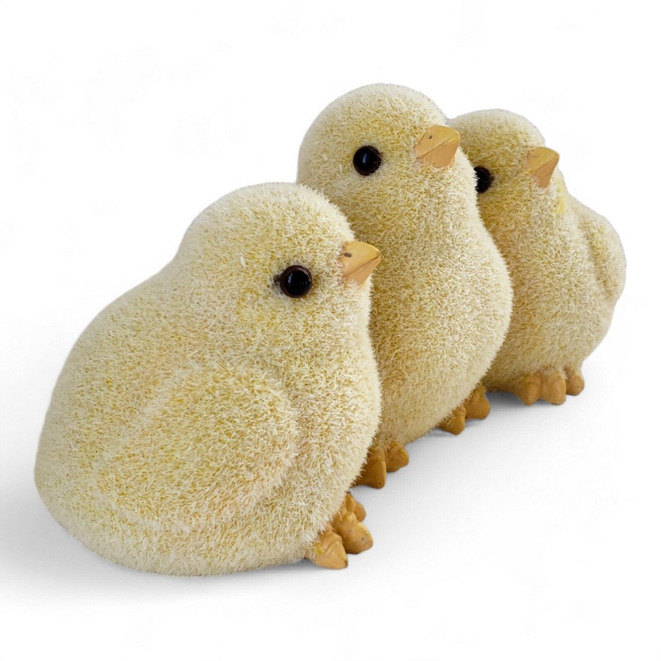 Three Flocked Fuzzy Yellow Chicks Spring / Easter Decor | eBay