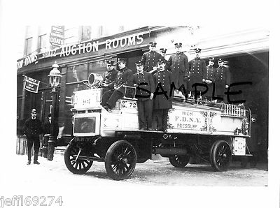 PHOTO FDNY Engine 72 MEMBERS ATOP FIRE ENGINE in Manhattan NYC 1910 | eBay