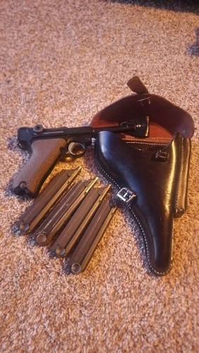 WE P-08 Luger German ww2 airsoft pistol gas blowback wwii with extras ...