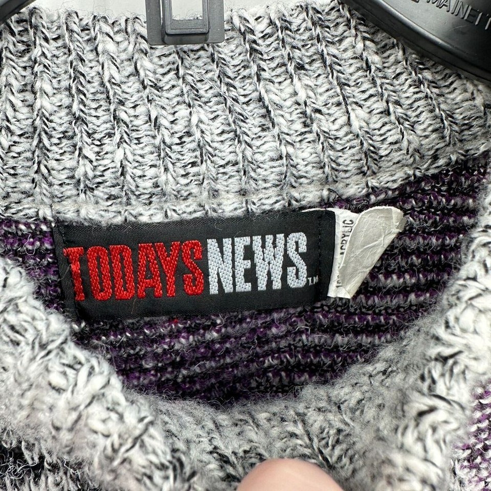 Vtg Todays News Sweater Mens M Purple Black Gray Knit 90s Grandpa ...
