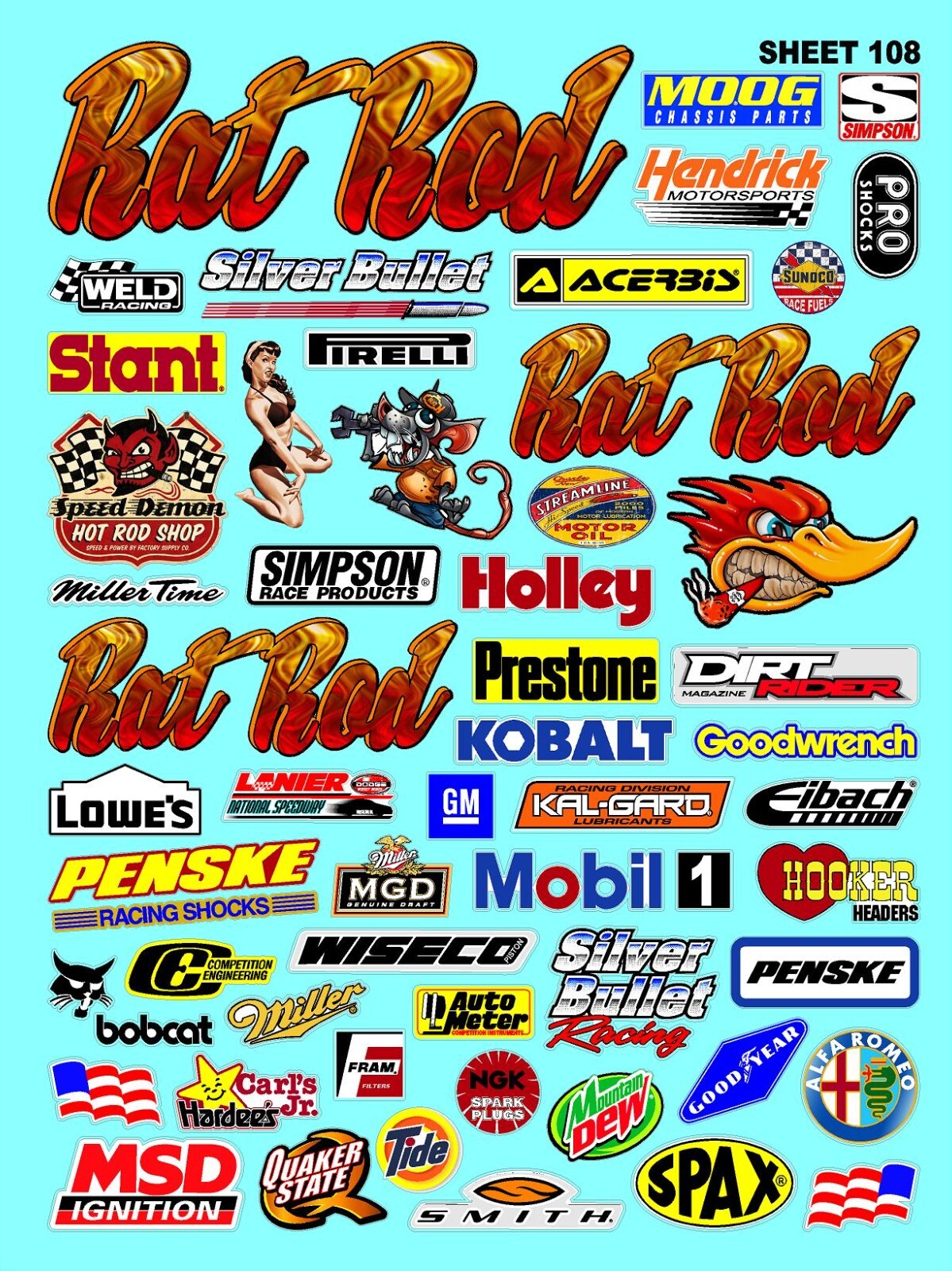 WHITE VINYL RACING Sticker Sheet 108 Rat Rod-R/C MODEL Die-cut -Decals ...