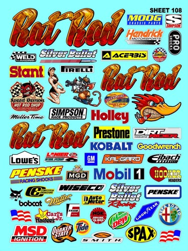 WHITE VINYL RACING Sticker Sheet 108 Rat Rod-R/C MODEL Die-cut -Decals ...