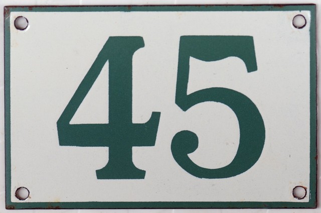 Old green French house number 45 door gate plate plaque enamel steel ...