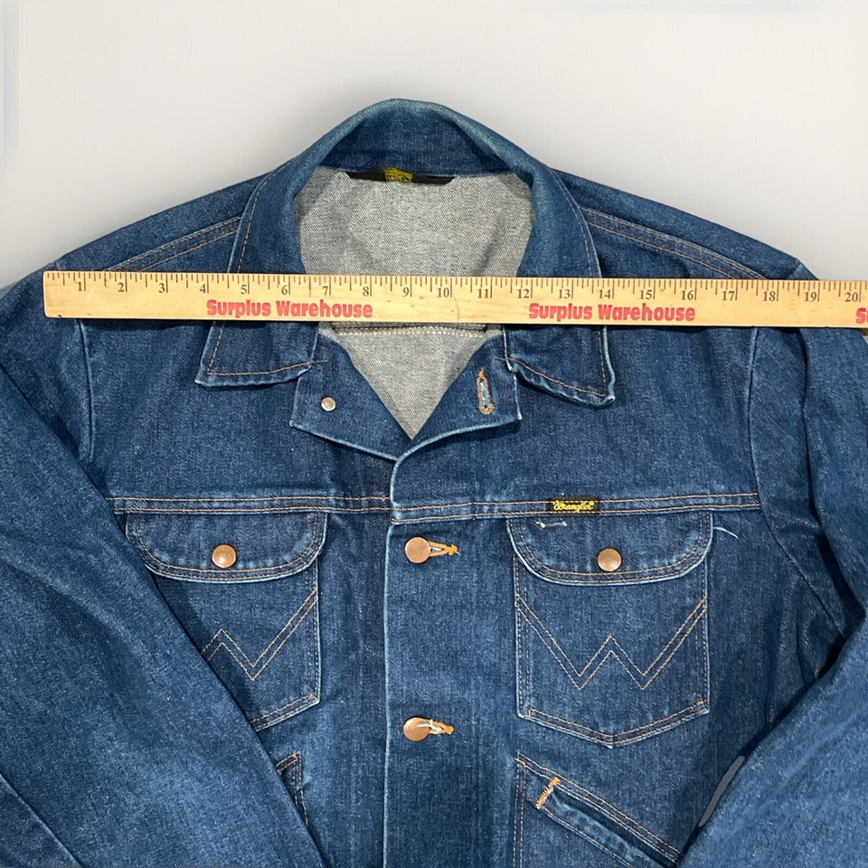 70s Wrangler Denim Trucker Jacket No-Fault Mens Size 46 Dark Blue Wash ...