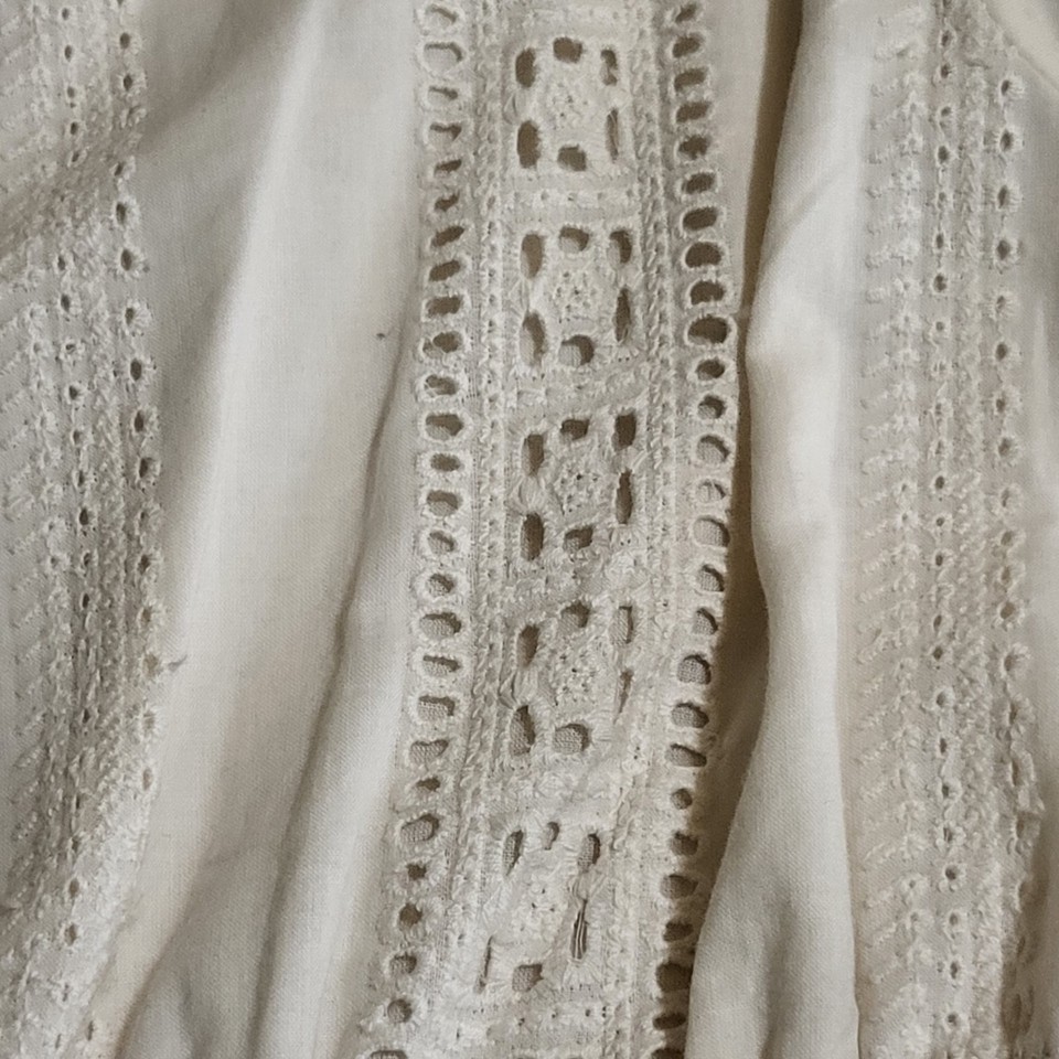En Creme Mini Dress M Ivory Eyelet Lace 100% Cotton Lined Romantic Sexy ...