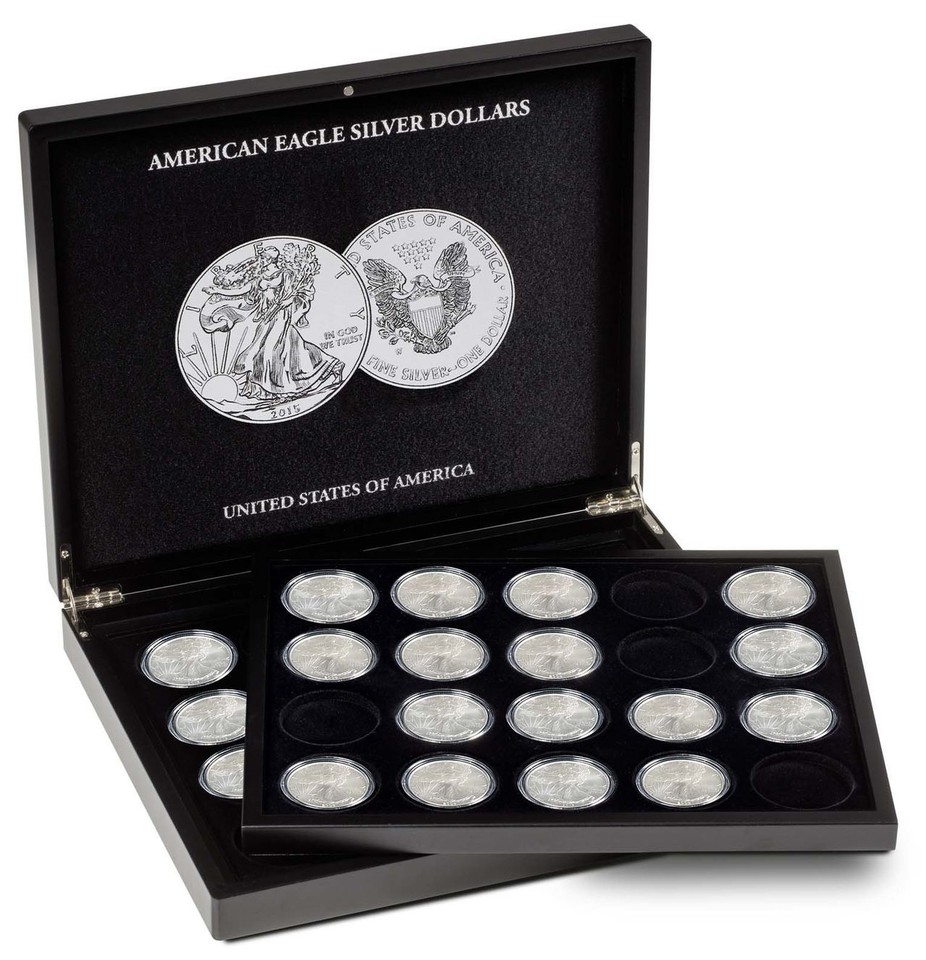 Coin Presentation Display Box American Silver Eagles Case +EXTRA TRAY ...