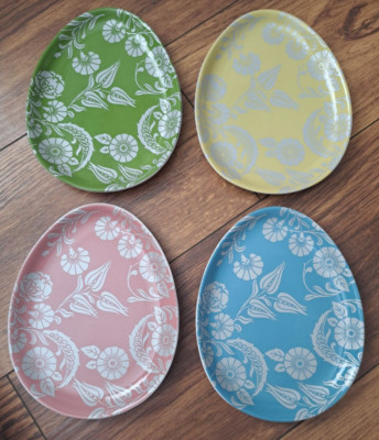 Pottery Barn Easter Egg Floral Pattern Plates Set Of 4 | eBay