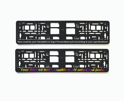 2x European License Number Plate Frame Holder Surround Your Custom Text ...